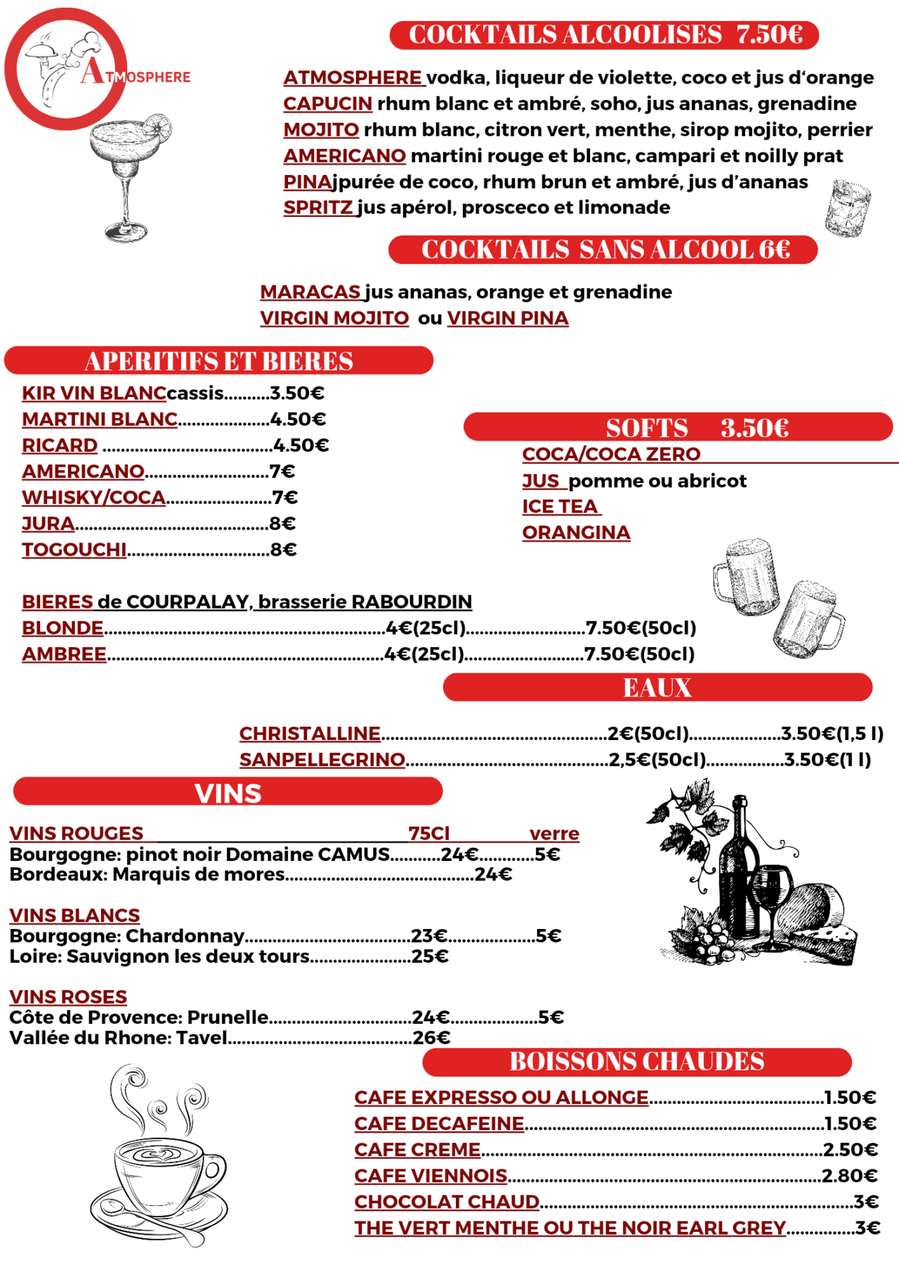 Menu restaurant Atmosphère - Foire aux fromages et vins de Coulommiers